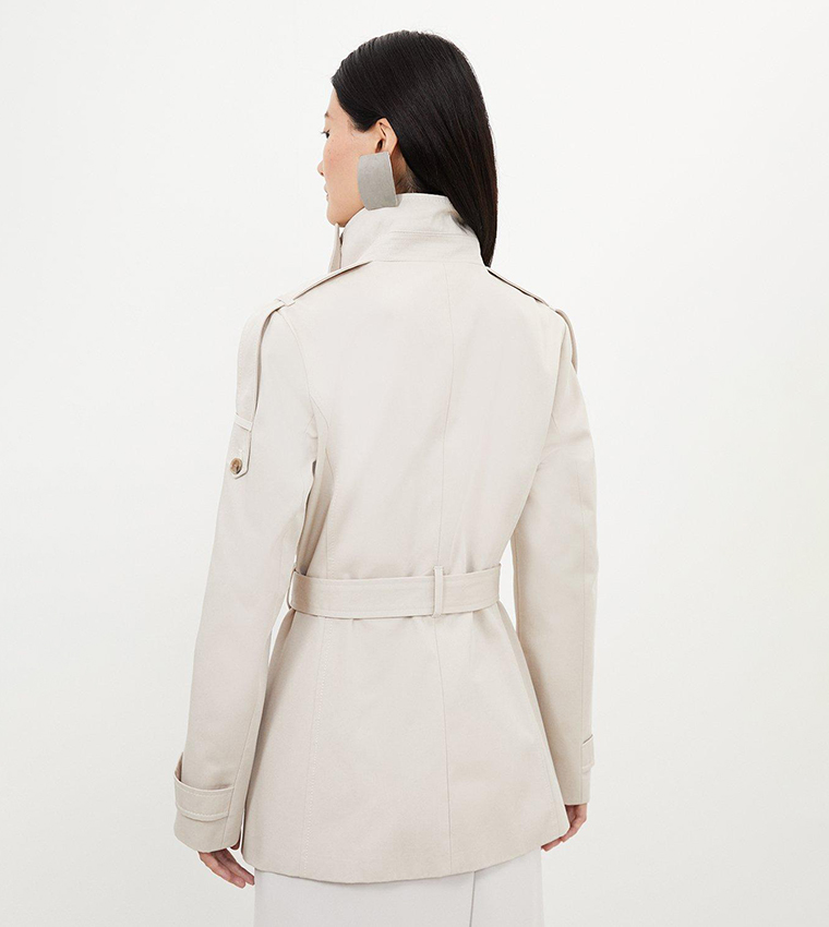 Buy Karen Millen Tailored High Neck Belted Mini Trench Coat In Beige ...