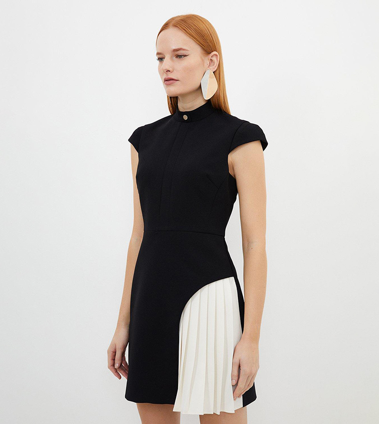Buy Karen Millen Tailored Crepe High Neck Side Pleat Detail Mini Dress ...