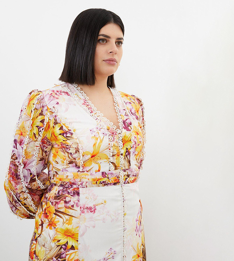 Buy Karen Millen Trailing Floral Woven Plunge Maxi Dress In FLORAL ...