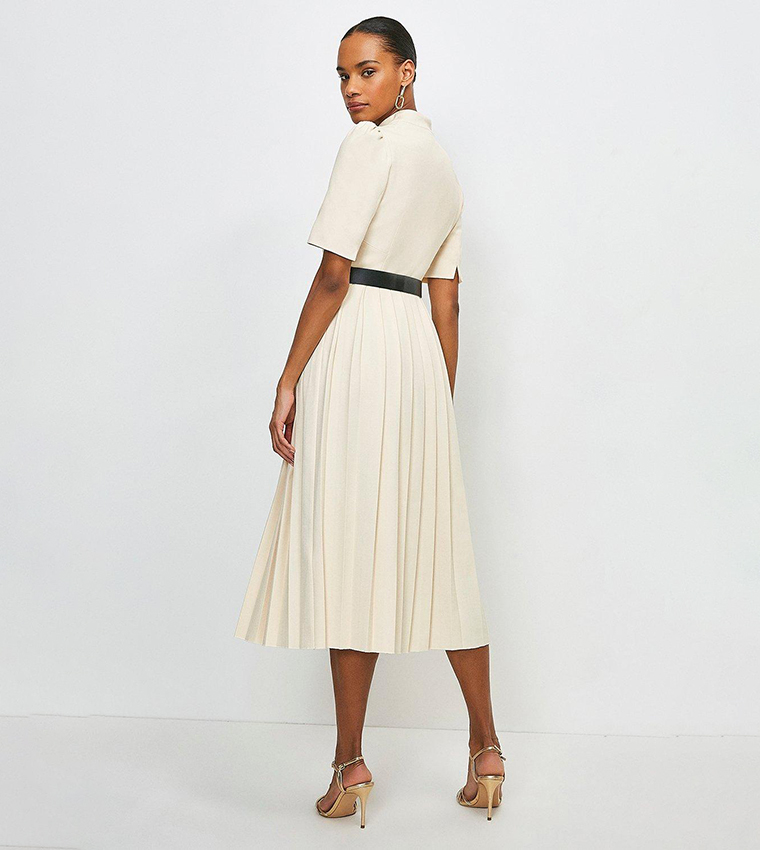 Buy Karen Millen Tall Structured Crepe Forever Pleat Belted Midi Dress