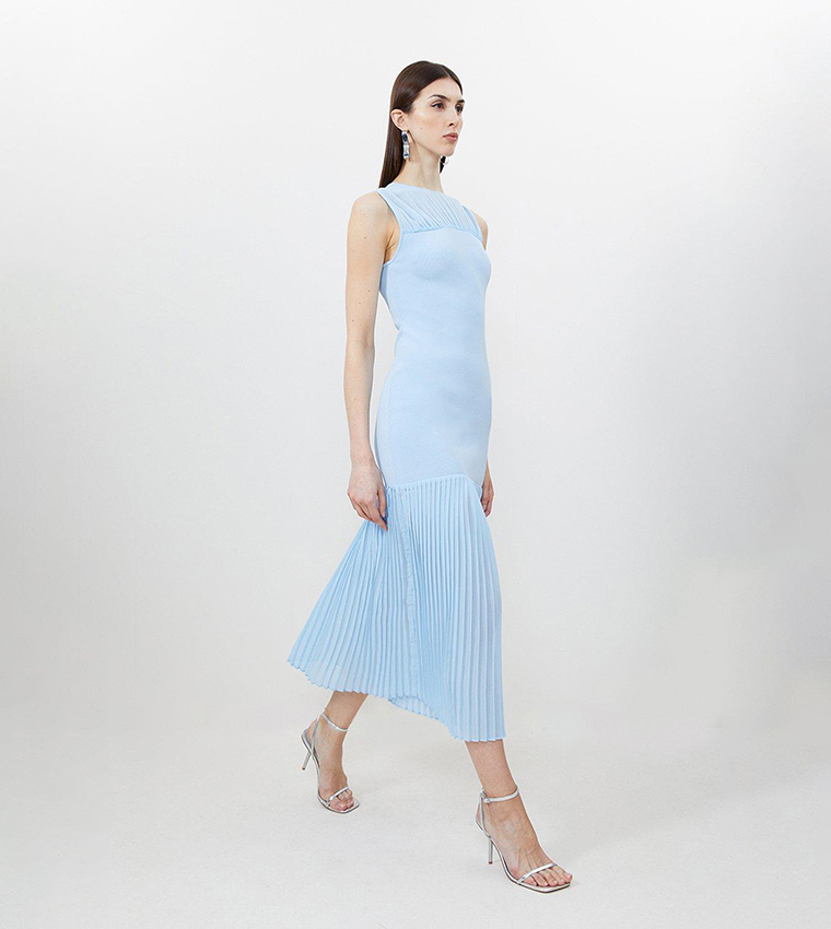 Buy Karen Millen Figure Form Woven Bandage Mix Dress In Blue ...