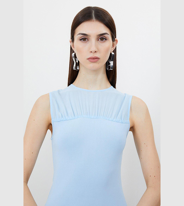 Buy Karen Millen Figure Form Woven Bandage Mix Dress In Blue ...