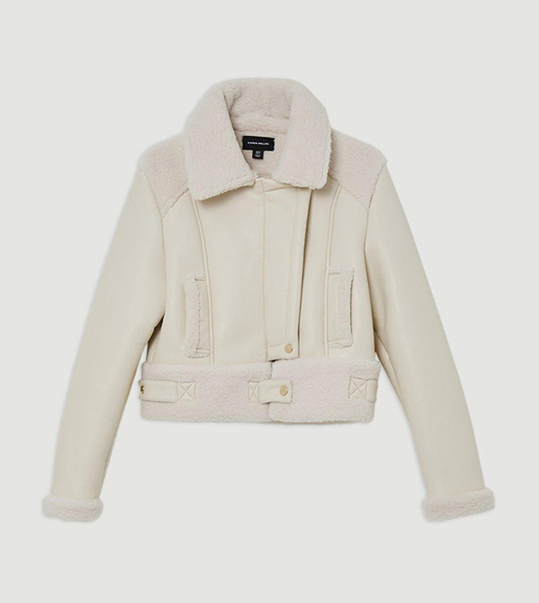 Buy Karen Millen Faux Fur Aviator Crop Jacket In Cream | 6thStreet UAE