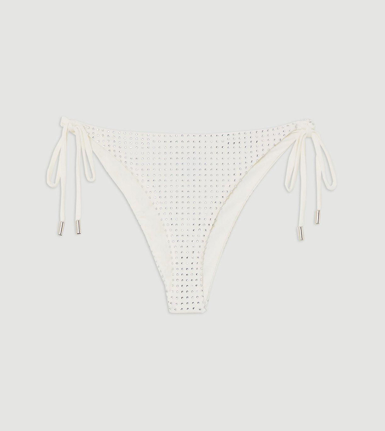 Buy Karen Millen Embellished Triangle Bikini Bottom In White ...