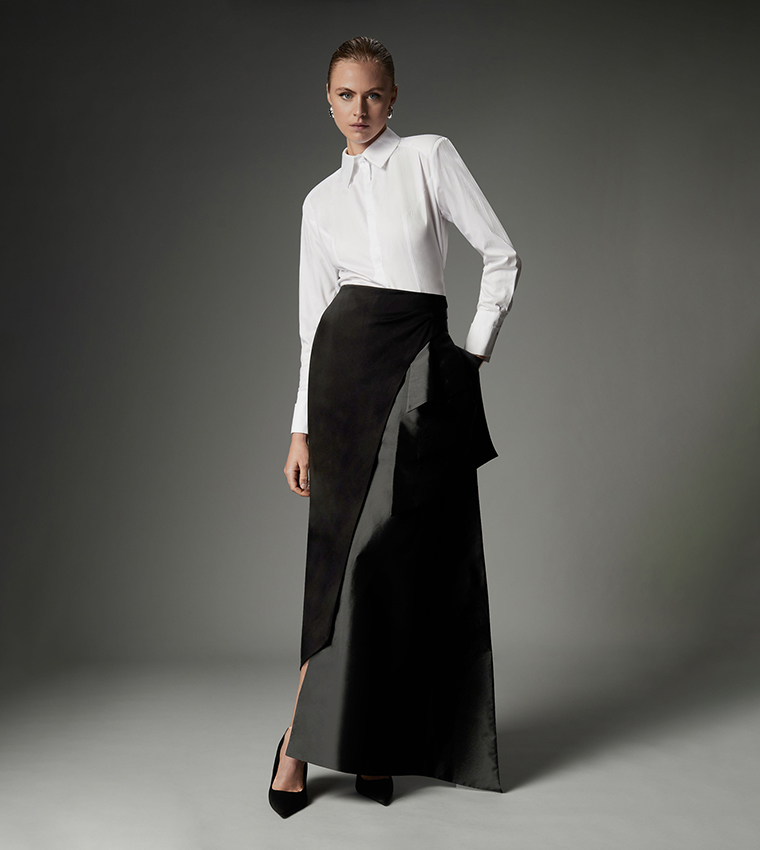 Buy Karen Millen Bow Detail Crepe Wrap Over Skirt In Black | 6thStreet UAE