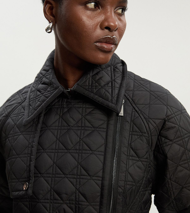 Buy Karen Millen Diamond Quilted Belted Trench Jacket In Black ...