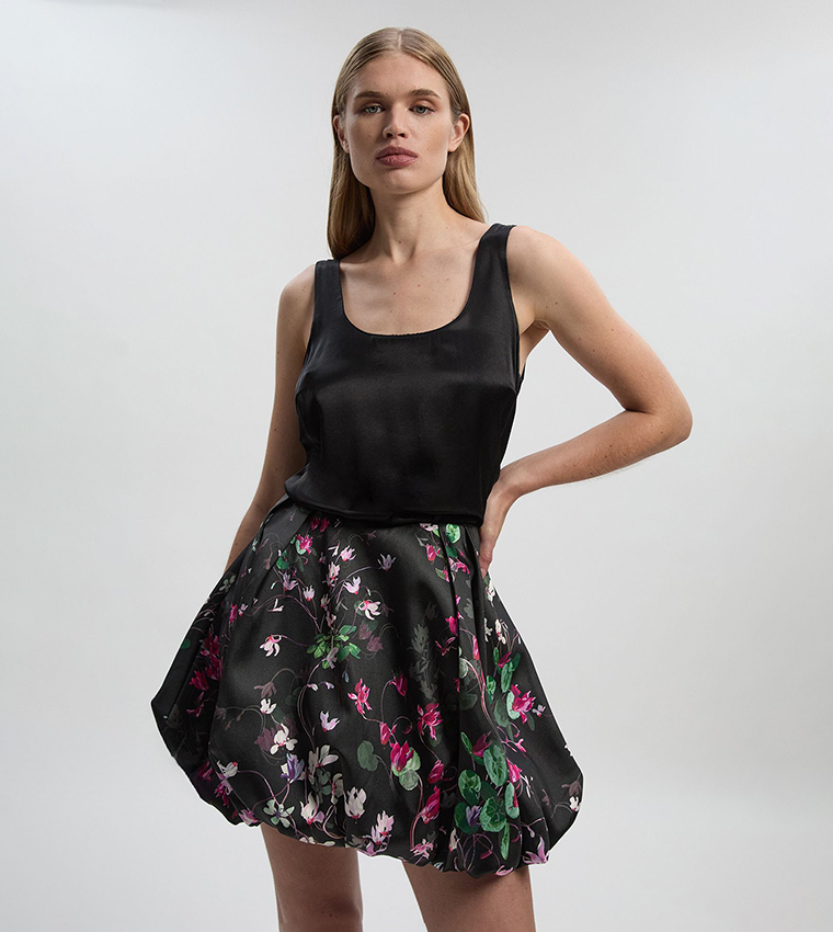 Buy Karen Millen Scattered Floral Twill Puff Ball Mini Skirt In Black ...