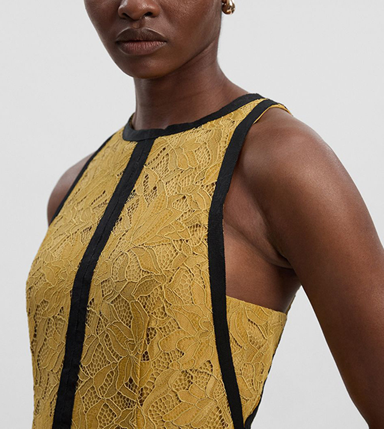 Buy Karen Millen Lace Taping Detail Woven Midaxi Dress In Green ...