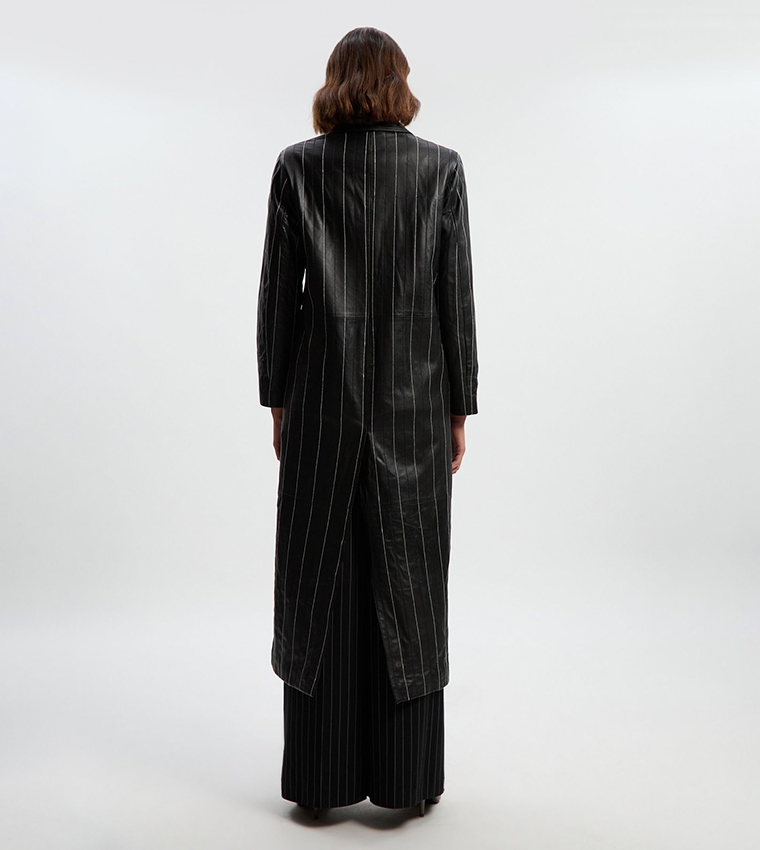 Buy Karen Millen Leather Pinstripe Stitch Coat In Black | 6thStreet UAE