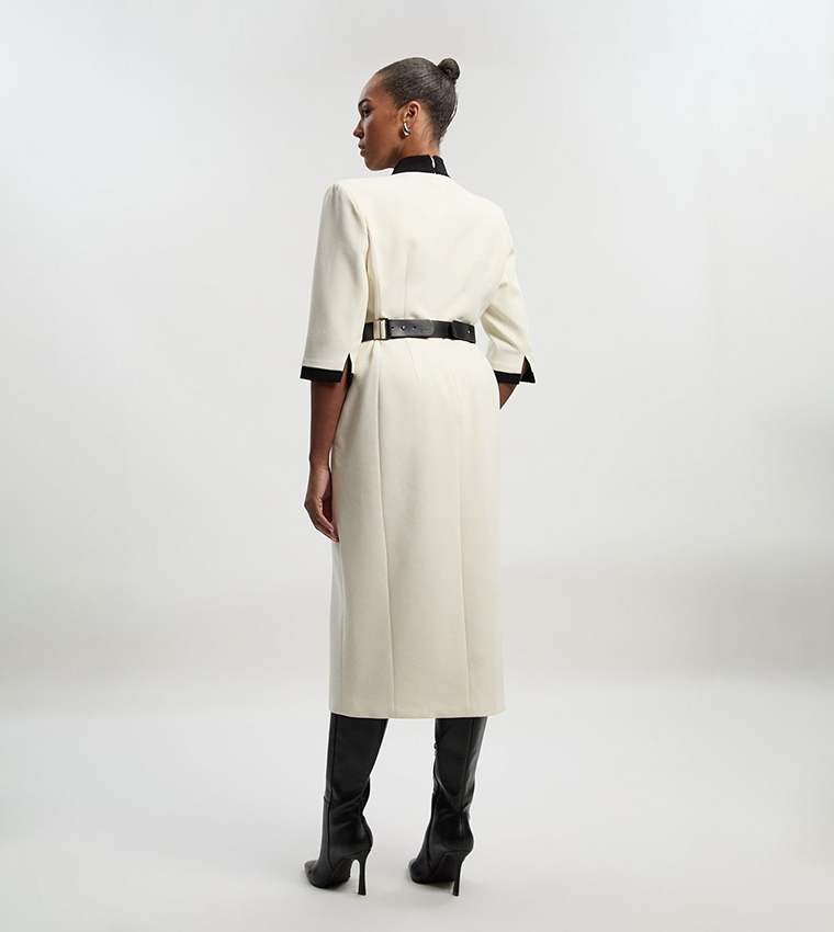 Buy Karen Millen Curve Compact Stretch Tipped Tailored Belted Midi ...