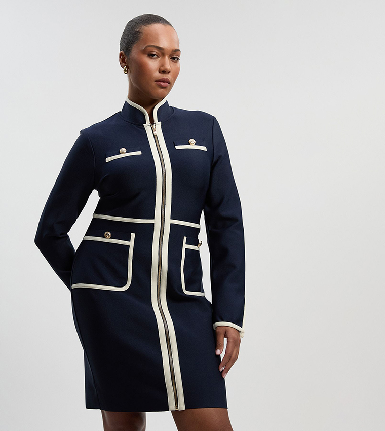 Buy Karen Millen Curve Figure Form Bandage Knit Piping Detail Military ...