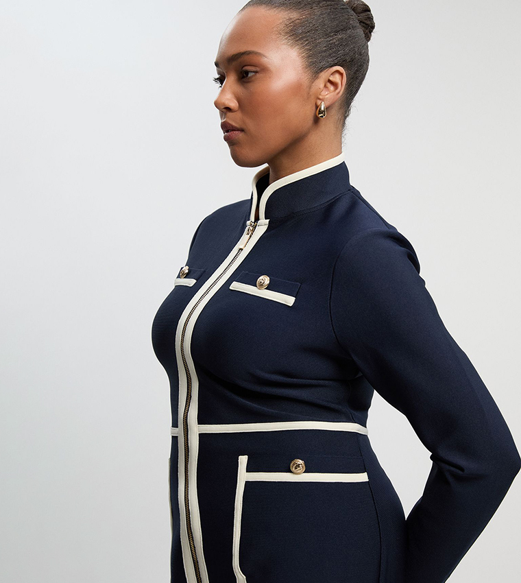 Buy Karen Millen Curve Figure Form Bandage Knit Piping Detail Military ...