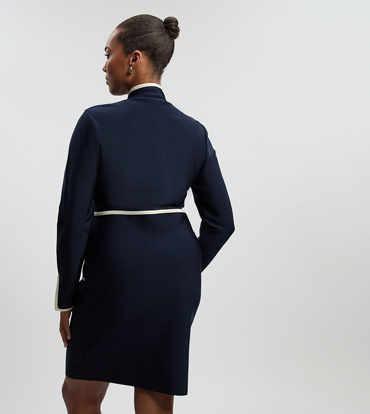 Buy Karen Millen Curve Figure Form Bandage Knit Piping Detail Military ...