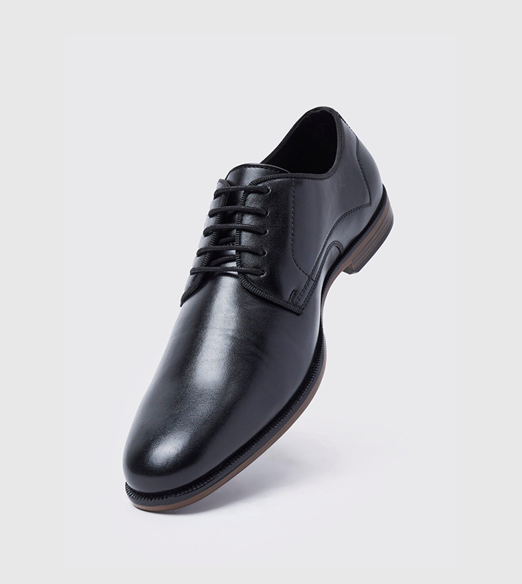 Buy BoohooMAN Faux Leather Lace Up Derby Shoes In Black | 6thStreet ...