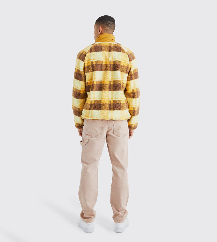 Buy BoohooMAN Checkered Borg Jacket With Nylon Panel In Yellow ...