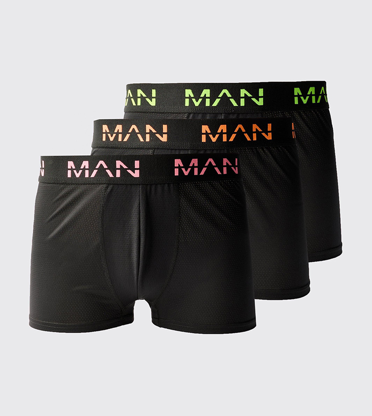 Buy BoohooMAN 3 Pack Logo Printed Active Boxers In Black | 6thStreet UAE