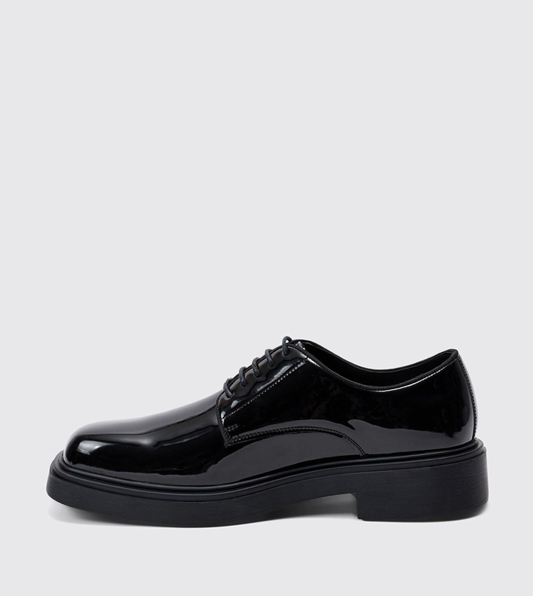 Buy BoohooMAN Faux Leather Lace Up Derby Shoes In Black | 6thStreet UAE