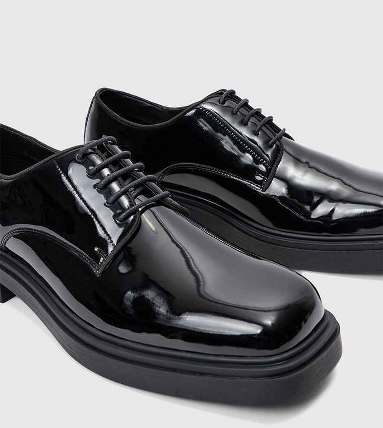 Buy BoohooMAN Faux Leather Lace Up Derby Shoes In Black | 6thStreet UAE