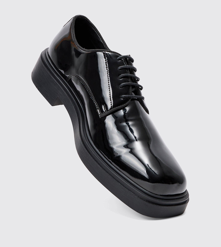Buy BoohooMAN Faux Leather Lace Up Derby Shoes In Black | 6thStreet UAE