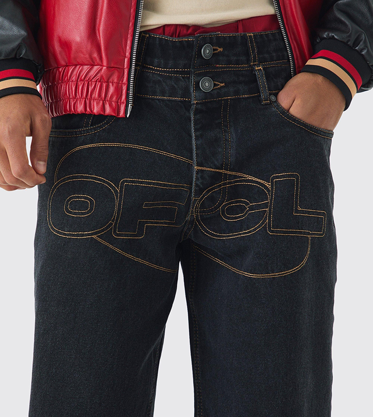 Buy BoohooMAN Extreme Rigid Boxer Double Waistband Baggy Jeans In Black ...