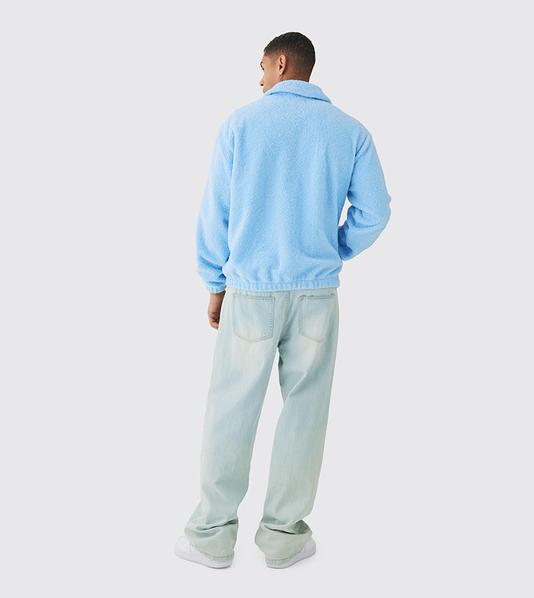 Buy BoohooMAN Ofcl Boxy Boucle Borg Oversized Harrington Jacket In ...