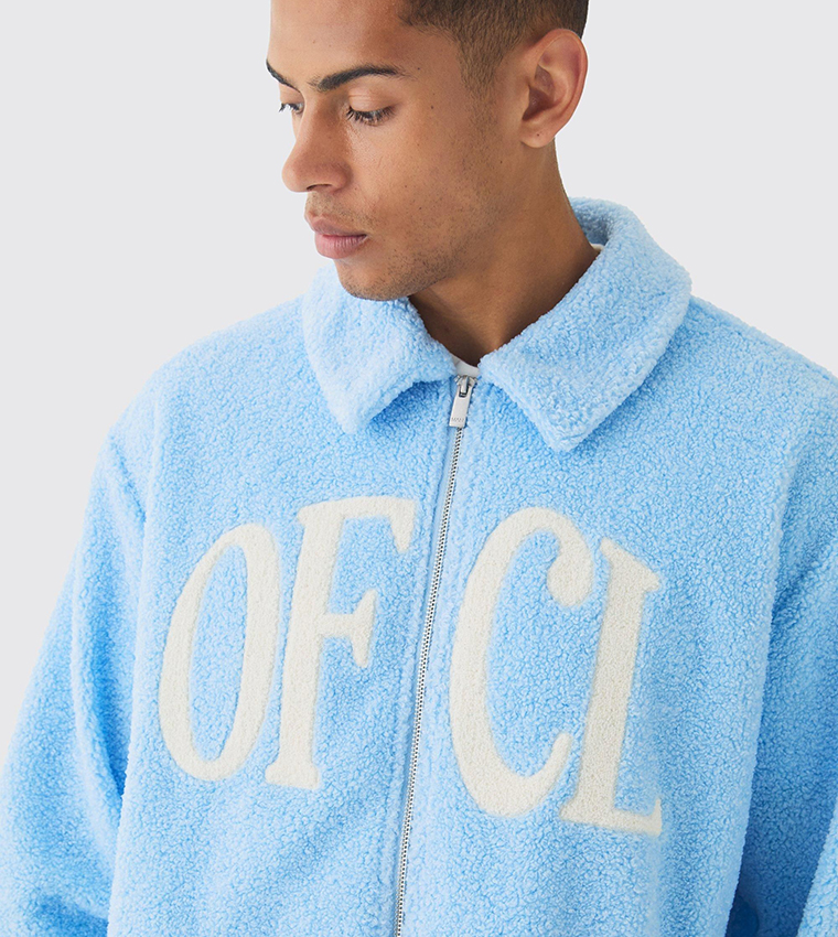 Buy BoohooMAN Ofcl Boxy Boucle Borg Oversized Harrington Jacket In ...