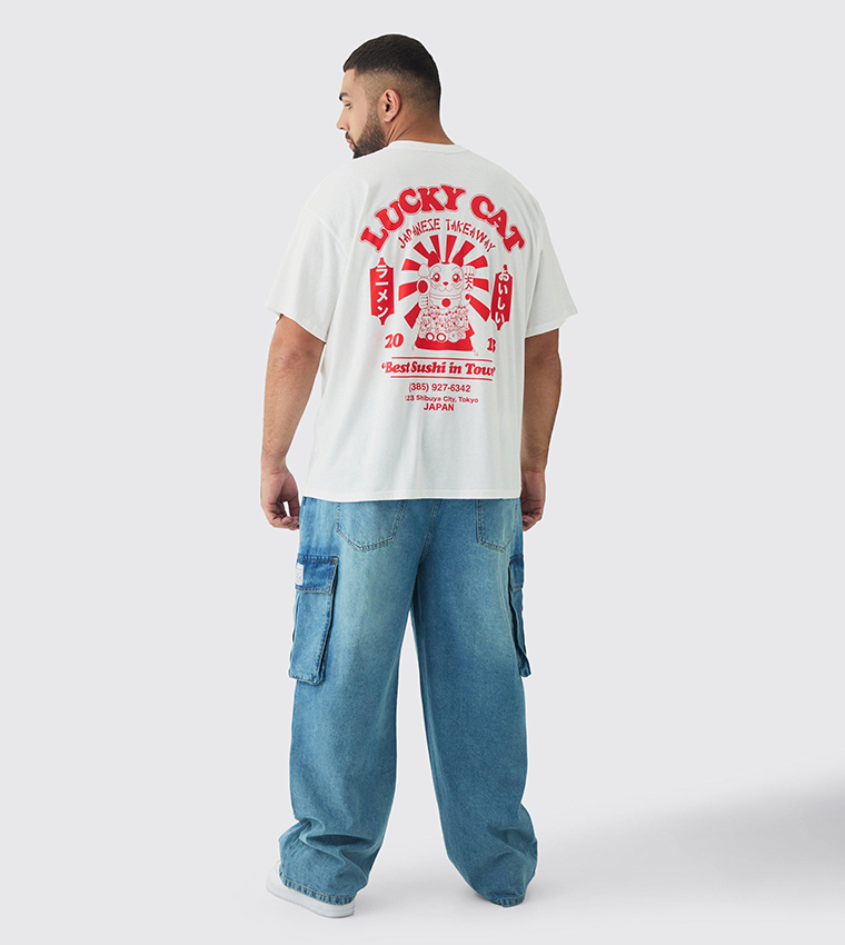 Buy BoohooMAN Plus & Tall Woven Tab Cargo Relaxed Fit Jeans In Blue ...