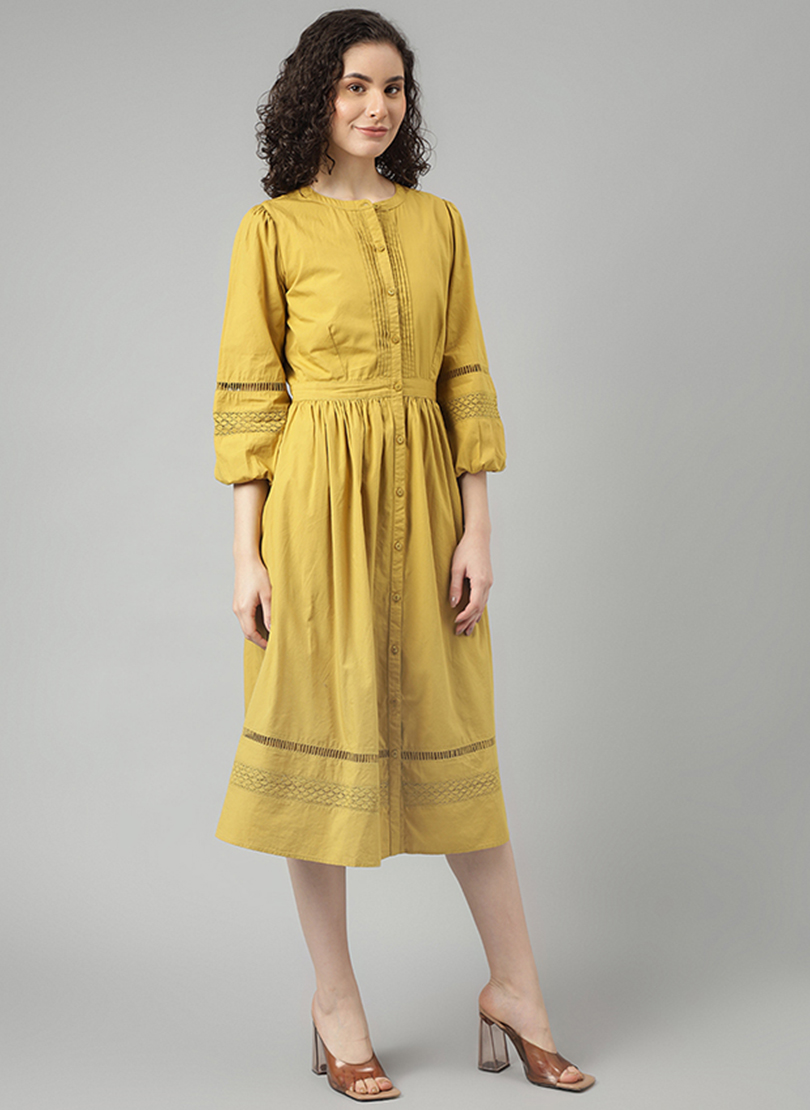 Buy Beverly Hills Polo Club Lace Detail 3/4 Sleeves Dress In Yellow ...