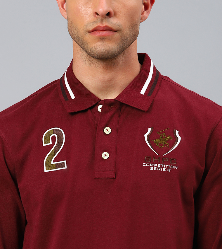 Buy Beverly Hills Polo Club Logo Embroidered Polo T Shirt In Burgundy ...
