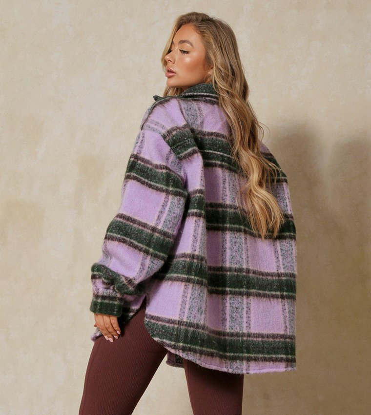 Buy MissPap Premium Brushed Check Shacket In Lilac | 6thStreet Qatar