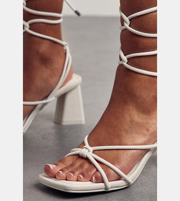 Buy MissPap Block Heel Strappy Mid Heel Sandals In White | 6thStreet UAE