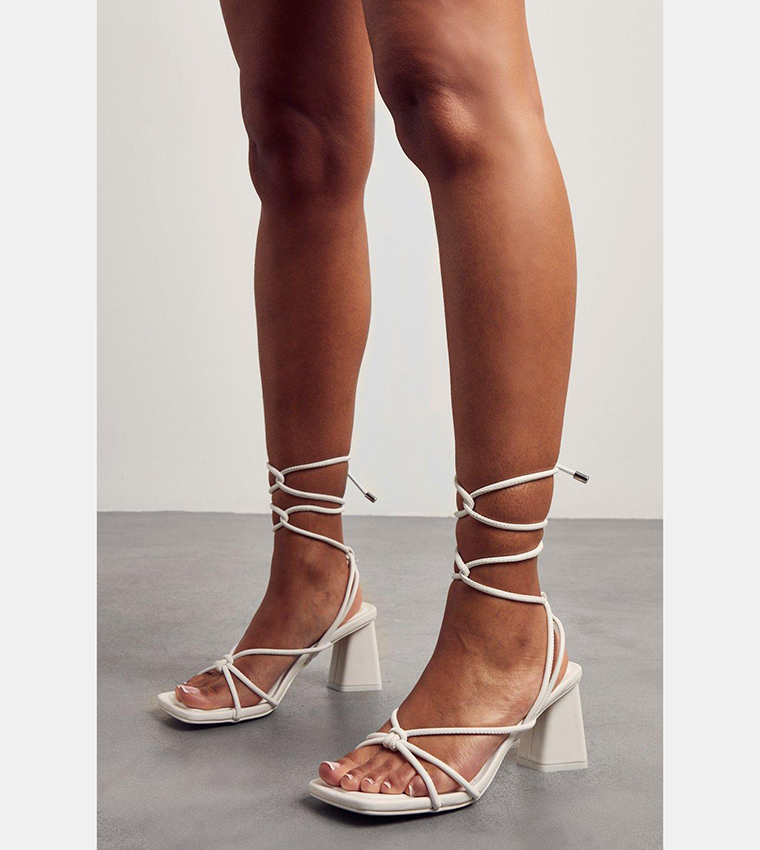 Buy MissPap Block Heel Strappy Mid Heel Sandals In White | 6thStreet UAE