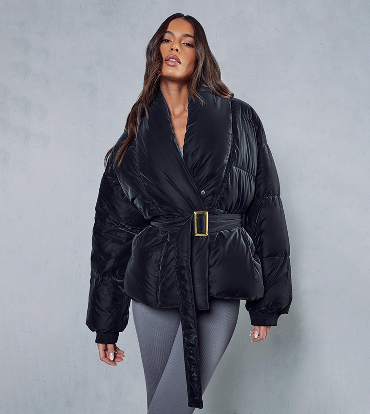 Buy MissPap Belted Soft Touch Puffer Jacket In Black | 6thStreet Bahrain