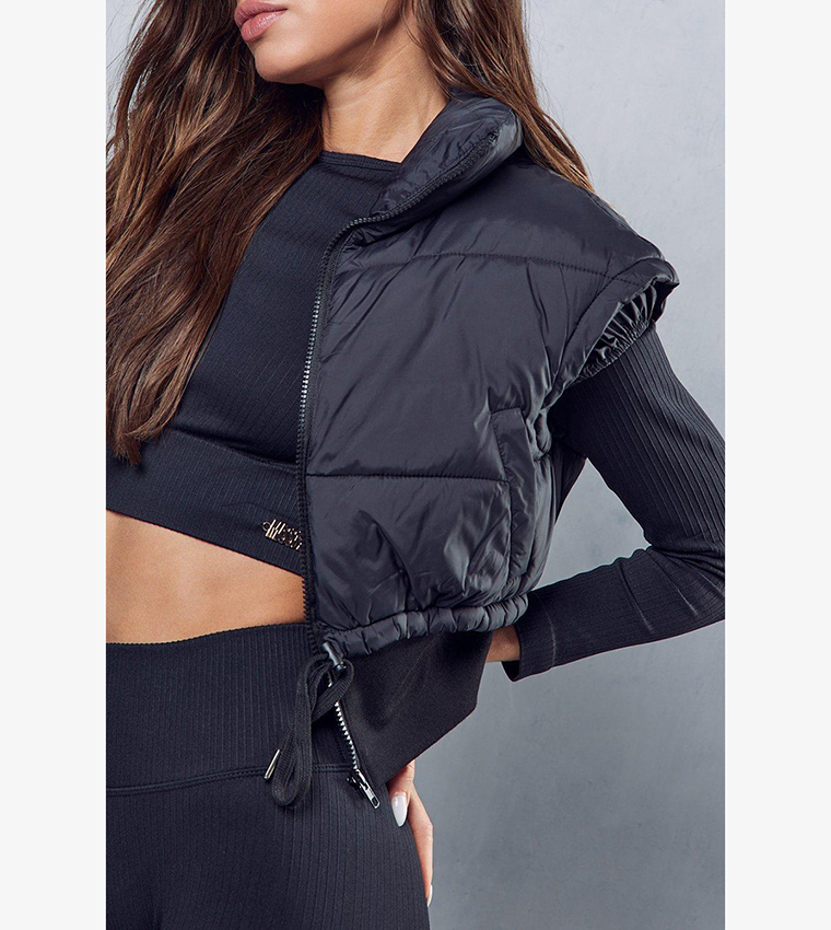 Buy MissPap Ribbed Waist Cropped Puffer Gilet In Black | 6thStreet Kuwait