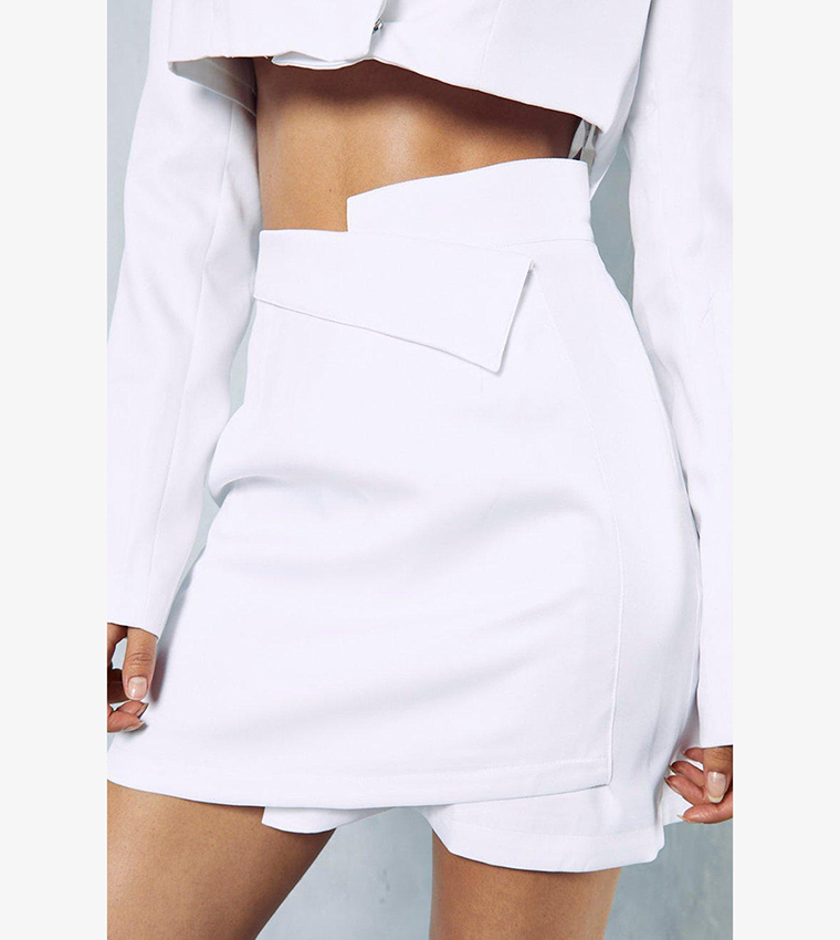 Buy MissPap Outlet Wrap Detail Fold Over Mini Skirt In White ...