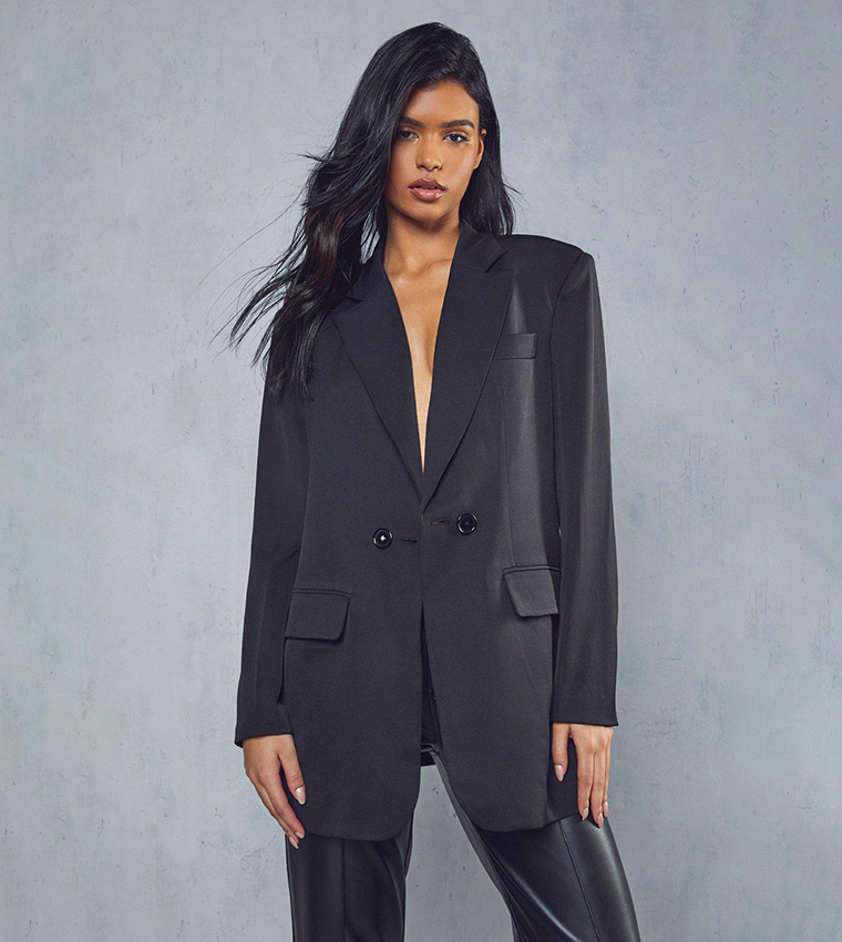 Buy MissPap Double Button Cross Front Blazer In Black | 6thStreet Bahrain