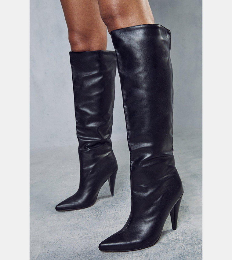 Buy MissPap Cone Heel Knee High Boots In Black | 6thStreet UAE