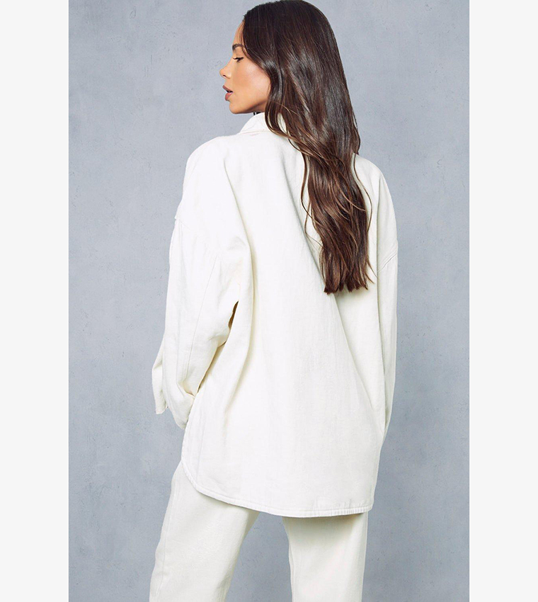 Buy MissPap Extreme Oversized Denim Shacket In White | 6thStreet Qatar