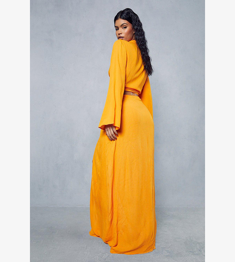 Buy MissPap Crinkle Sheer Wrap Split Maxi Skirt In Orange | 6thStreet ...