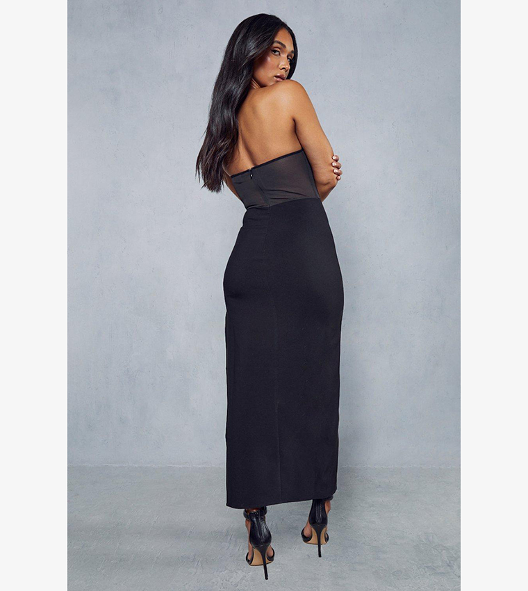 Buy MissPap Top Mesh Insert Split Leg Midi Dress In Black | 6thStreet ...