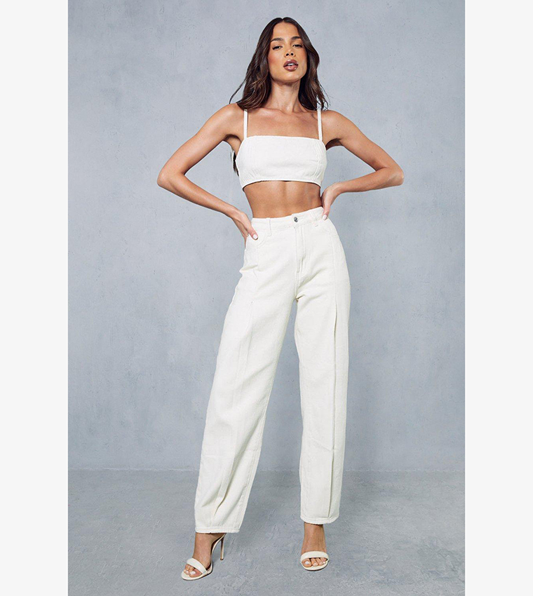 Buy MissPap Denim Strappy Cropped Bralette In White | 6thStreet Qatar