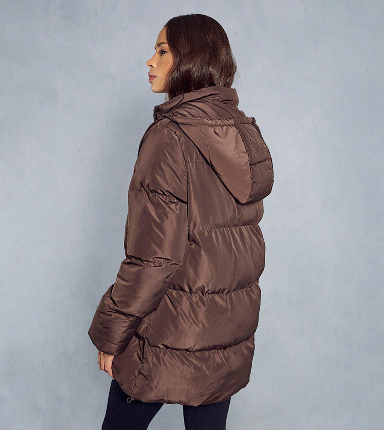 Buy MissPap Recycled Oversized Midi Puffer Jacket In CHOCOLATE ...