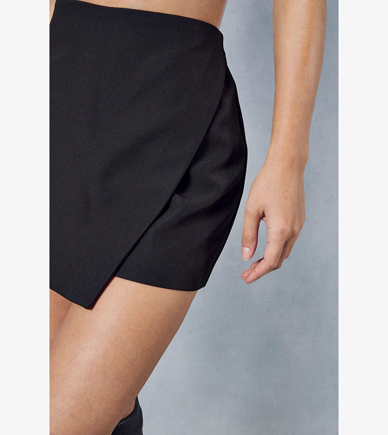 Buy MissPap Wrap Fold Over Detail Skort In Black | 6thStreet Kuwait