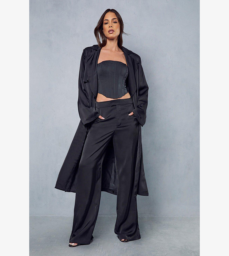 Buy MissPap Satin Panel Seam Detail Top In Black | 6thStreet UAE