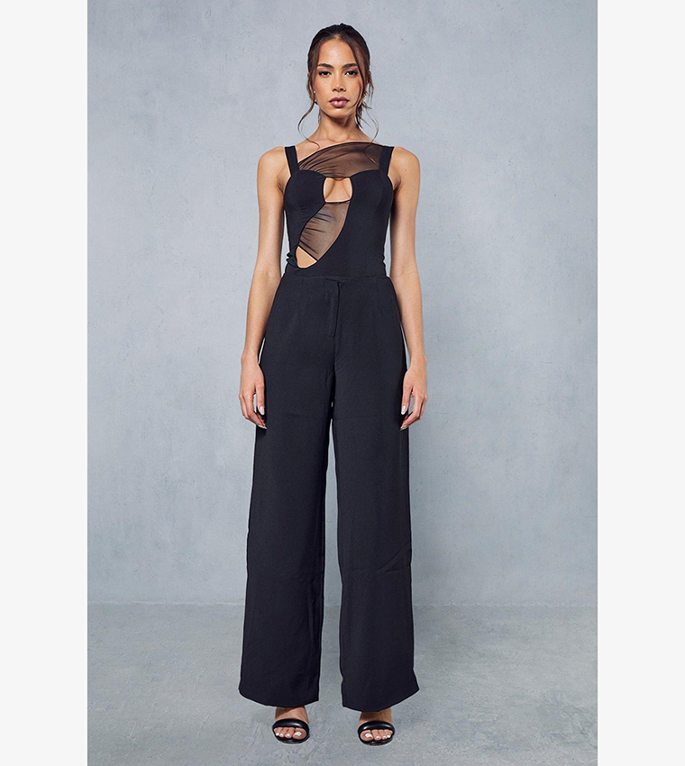 Buy MissPap Mesh Sculptured Cut Out Bodysuit Top In Black | 6thStreet UAE