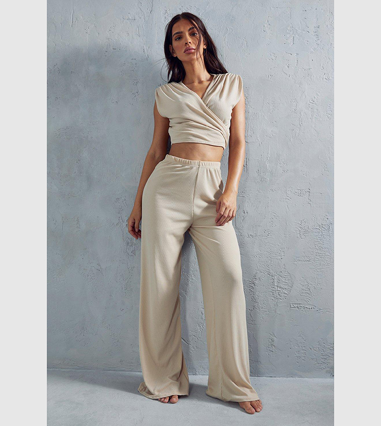 Buy MissPap Draped Shoulder Top And Wide Leg Trousers Co Ord Set In ...