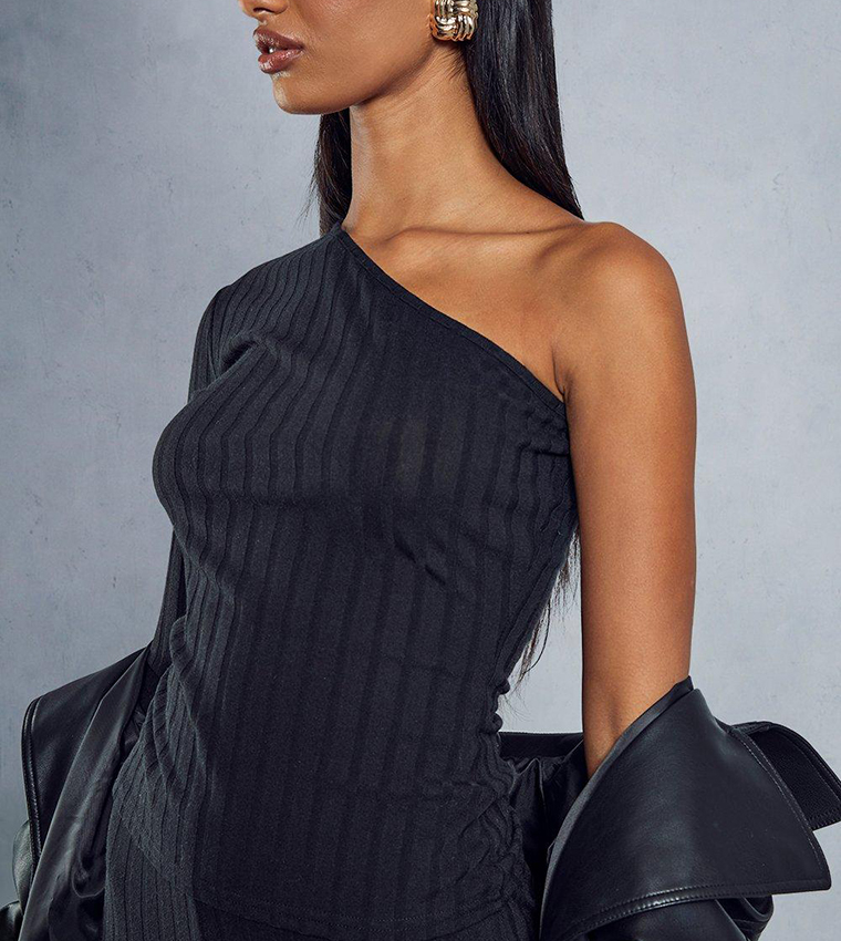 Buy MissPap Ribbed Flare One Sleeves Trouser Co Ord Set In Black ...