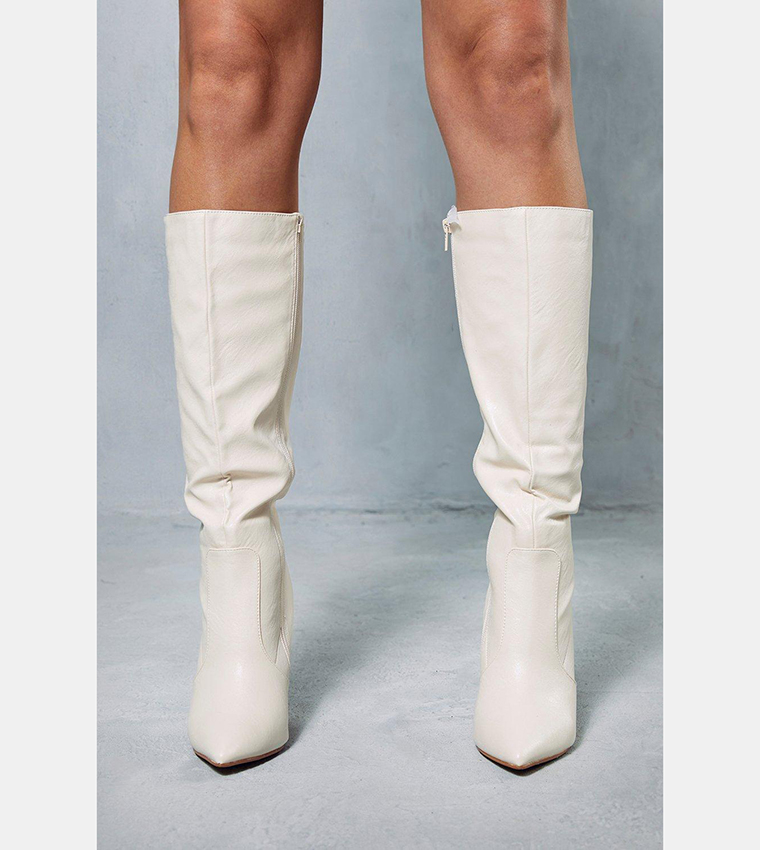 Buy MissPap Leather Look Knee High Boots In White | 6thStreet Qatar