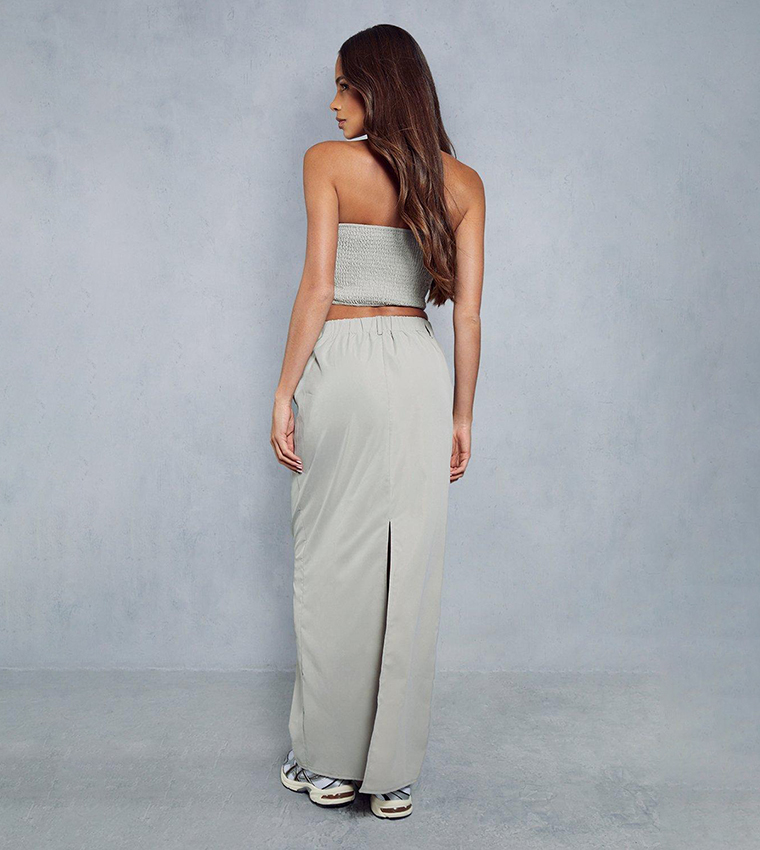 Buy MissPap Utility Pocket Woven Bandeau Top & Maxi Skirt Co Ord Set In Grey | 6thStreet Qatar