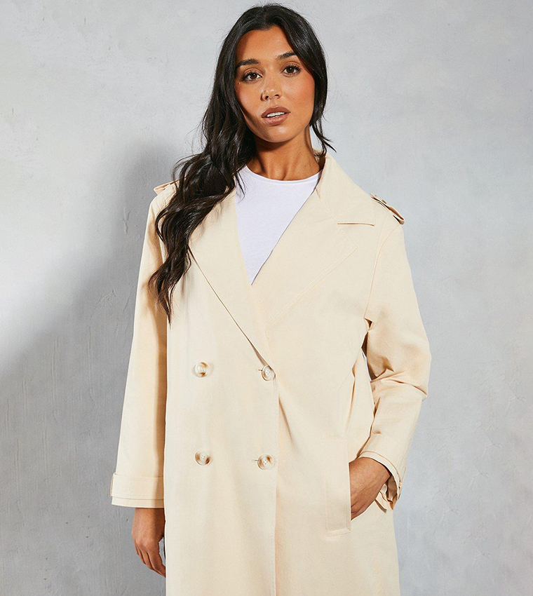 Buy MissPap Oversized Woven Boxy Trench Coat In Beige | 6thStreet Qatar